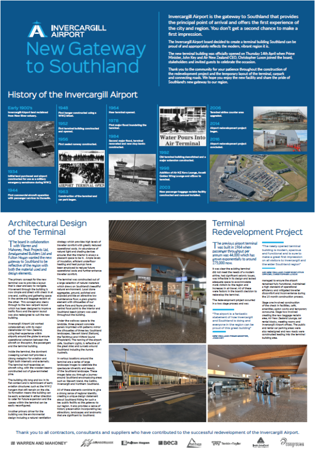 April 2016 Prime Minister Opens the New Terminal - Invercargill Airport
